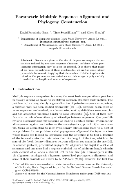 (PDF) Parametric multiple sequence alignment and phylogeny construction