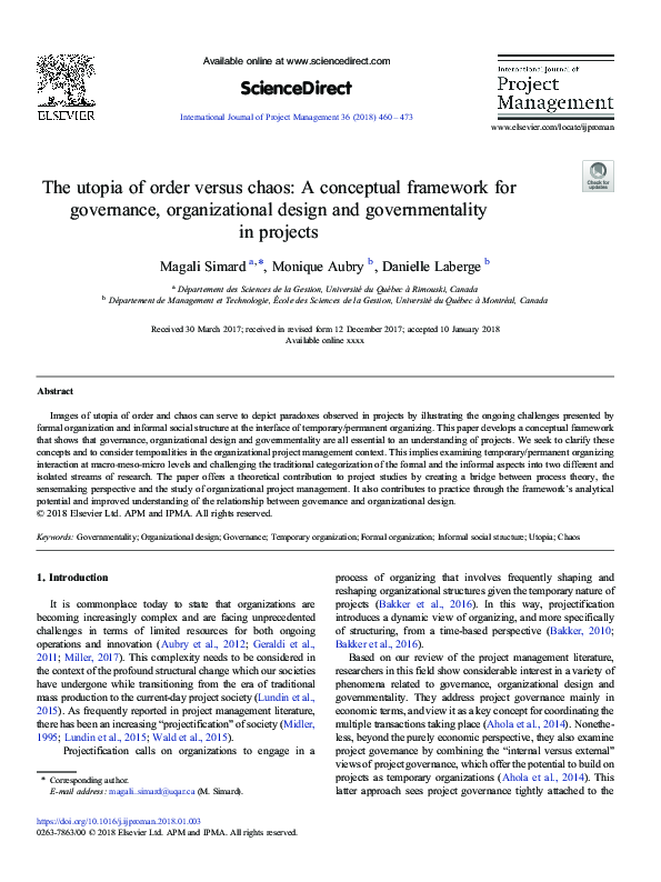 (PDF) The utopia of order versus chaos: A conceptual framework for ...