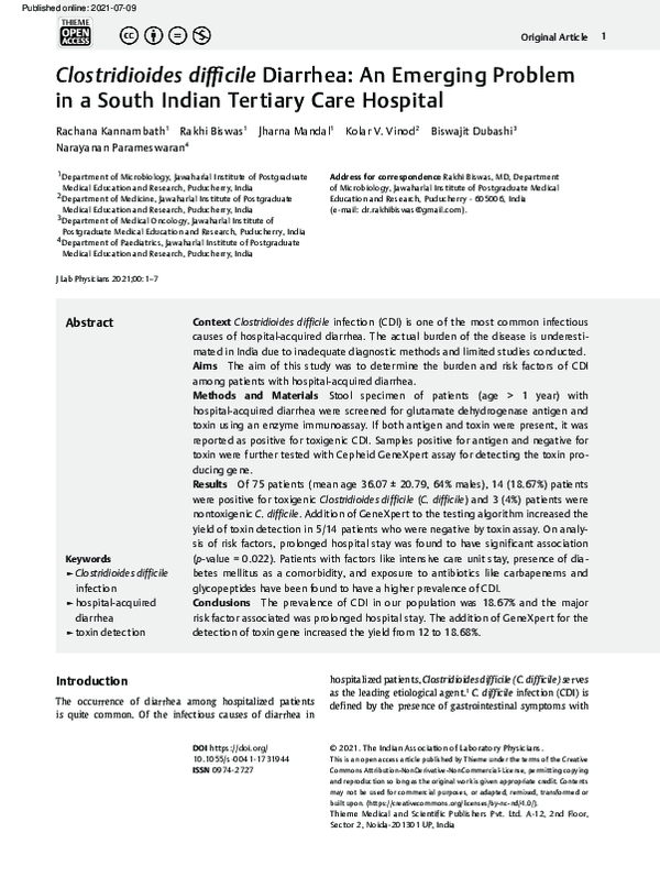 (PDF) Clostridioides difficile Diarrhea: An Emerging Problem in a South ...