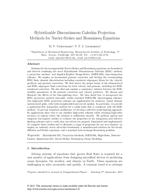 (PDF) Hybridizable discontinuous Galerkin projection methods for Navier ...