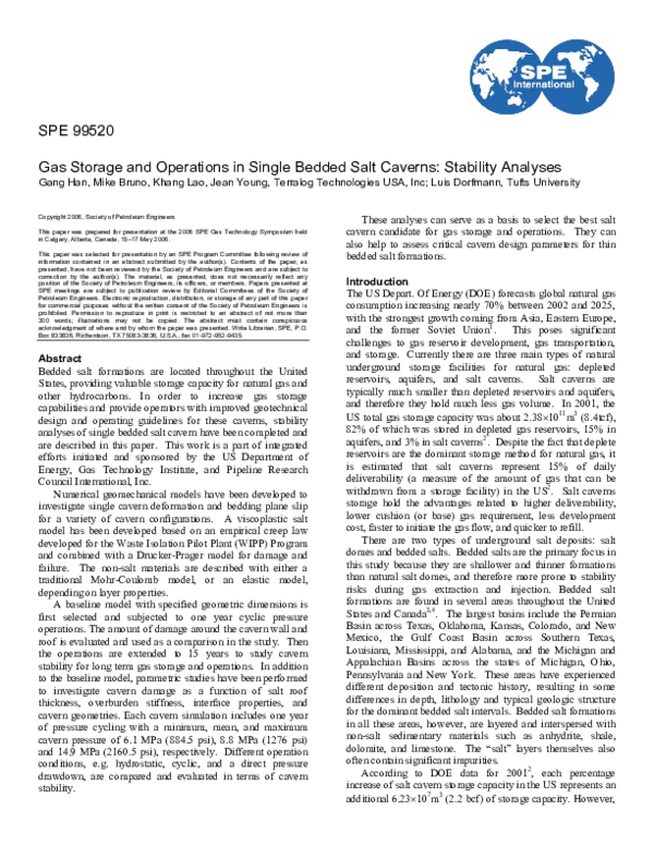 (PDF) Gas Storage and Operations in Single-Bedded Salt Caverns ...