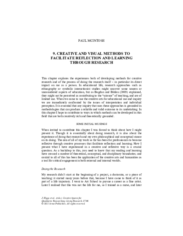 (PDF) Creative and Visual Methods to Facilitate Reflection and Learning ...