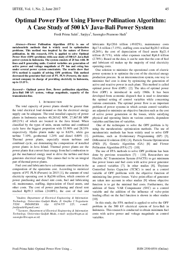 (PDF) Optimal Power Flow Using Flower Pollination Algorithm: A Case Study of 500 kV Java-Bali ...
