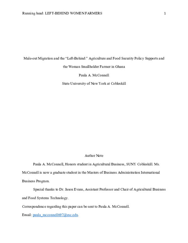(PDF) Male-out Migration and the “Left-Behind:” Agriculture and Food ...