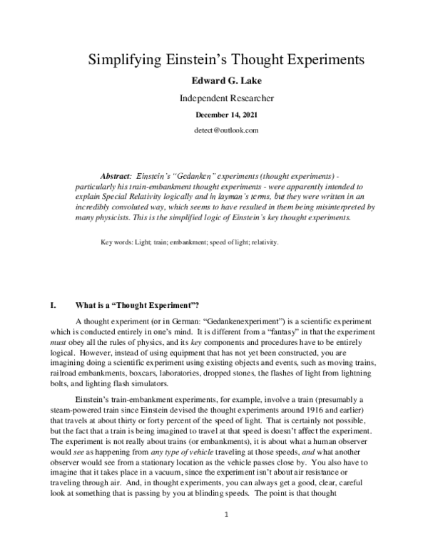 (PDF) Simplifying Einstein's Thought Experiments