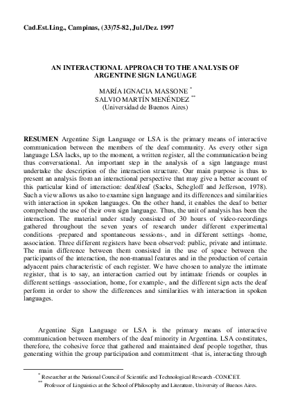 (PDF) An interactional approach to the analysis of Argentine Sign Language