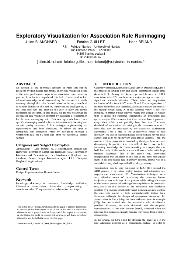 (PDF) Exploratory Visualization for Association Rule Rummaging