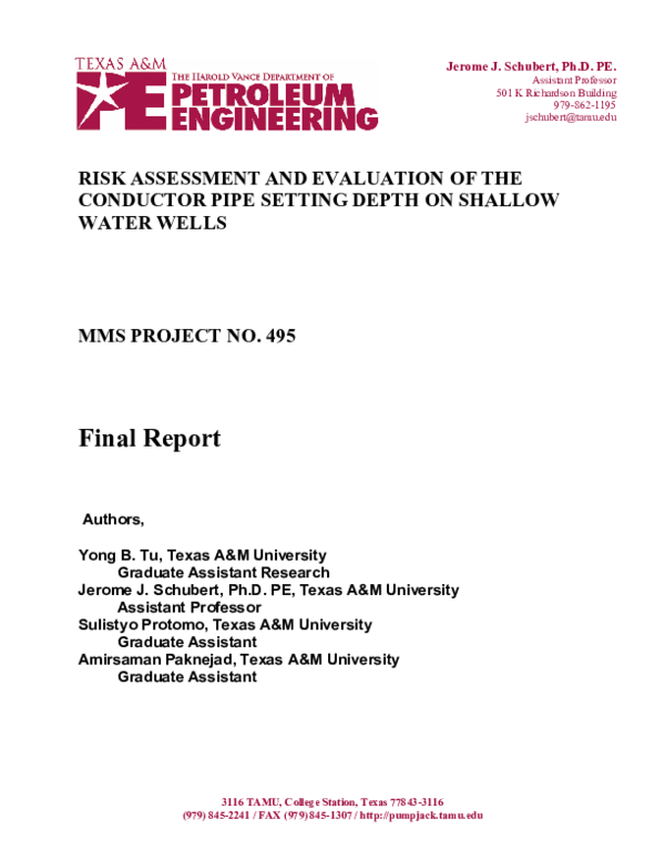 (PDF) RISK ASSESSMENT AND EVALUATION OF THE CONDUCTOR PIPE SETTING DEPTH ON SHALLOW WATER WELLS ...