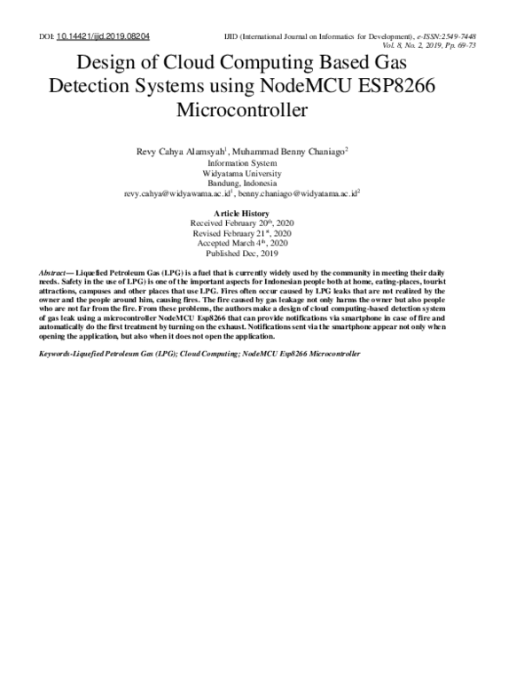 (PDF) Design of Cloud Computing Based Gas Detection Systems using NodeMCU ESP8266 Microcontroller
