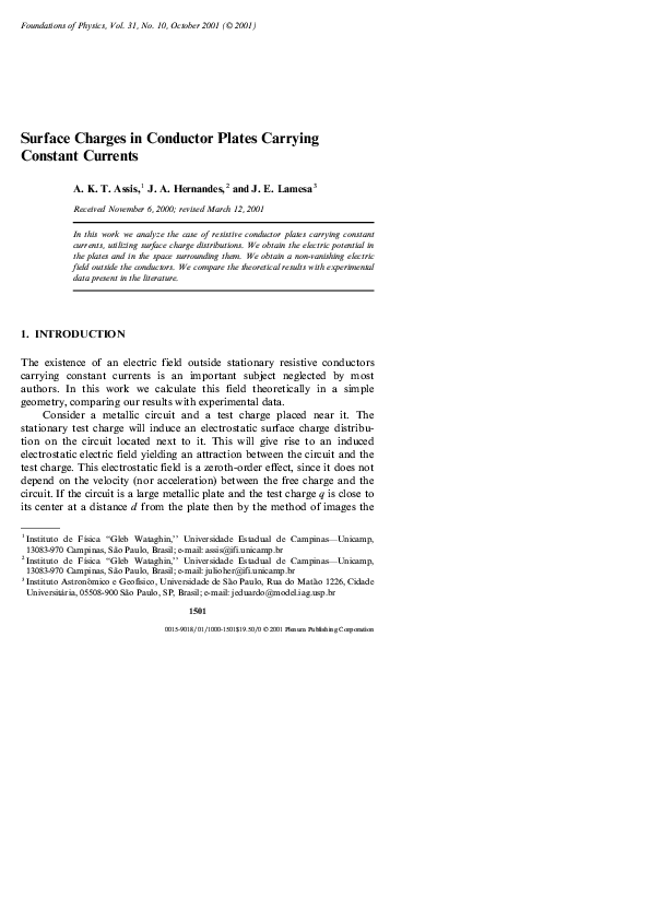 (PDF) Surface Charges in Conductor Plates Carrying Constant