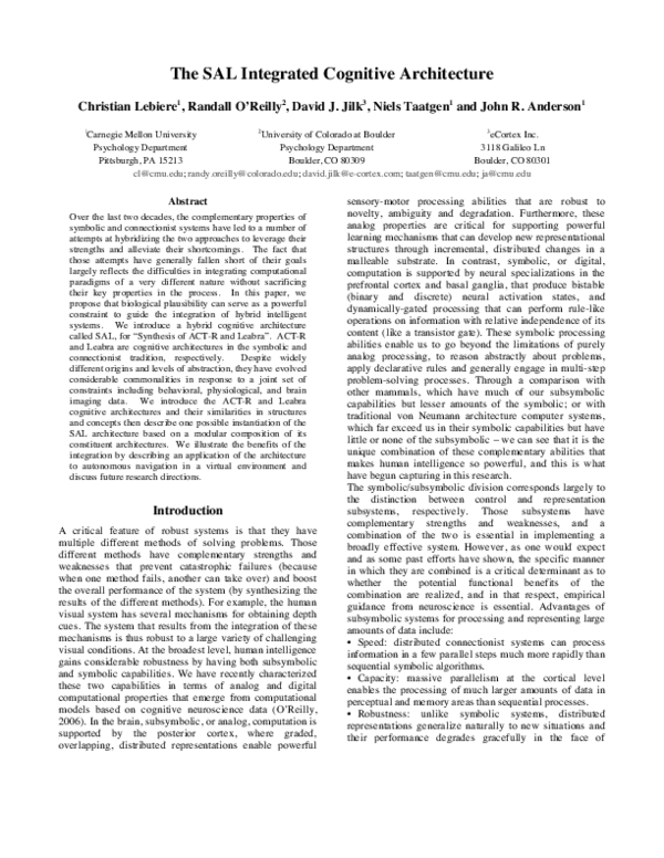(PDF) The SAL Integrated Cognitive Architecture