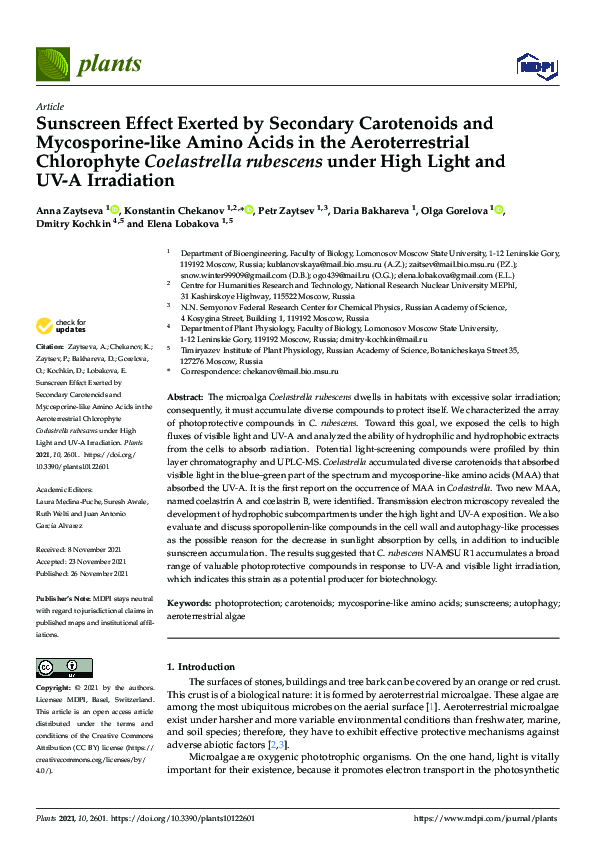 (PDF) Sunscreen Effect Exerted by Secondary Carotenoids and Mycosporine ...