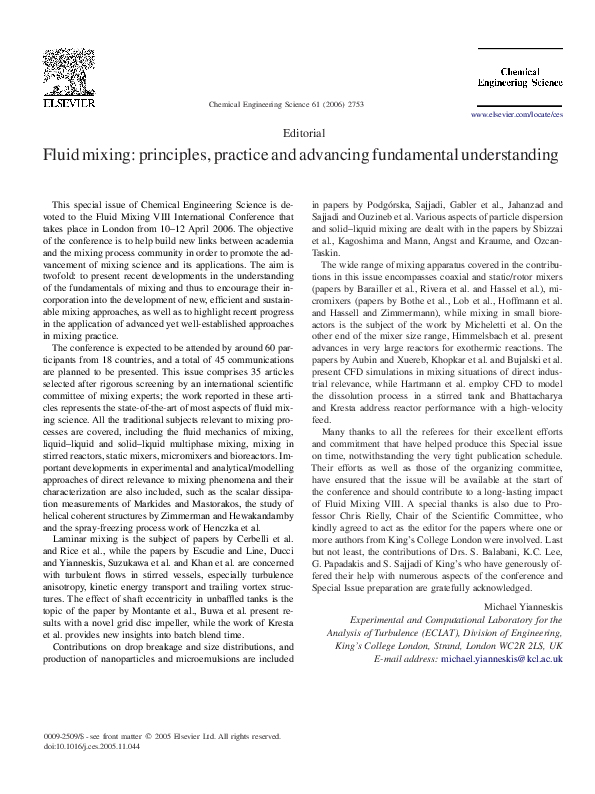(PDF) Fluid mixing: principles, practice and advancing fundamental ...