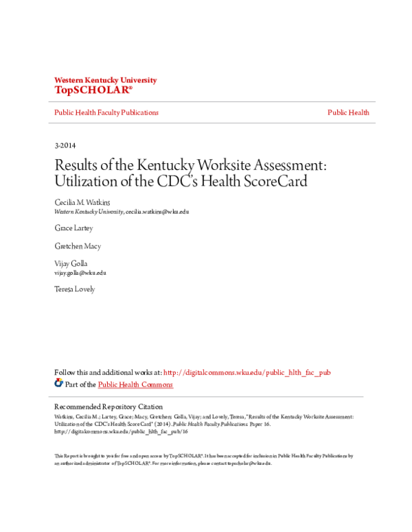 (PDF) Results of the Kentucky Worksite Assessment: Utilization of the ...