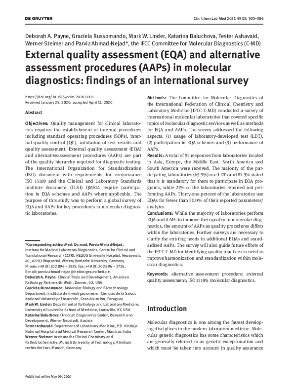 (PDF) External quality assessment (EQA) and alternative assessment ...