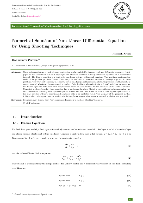 (PDF) Numerical Solution of Non Linear Differential Equation by Using ...