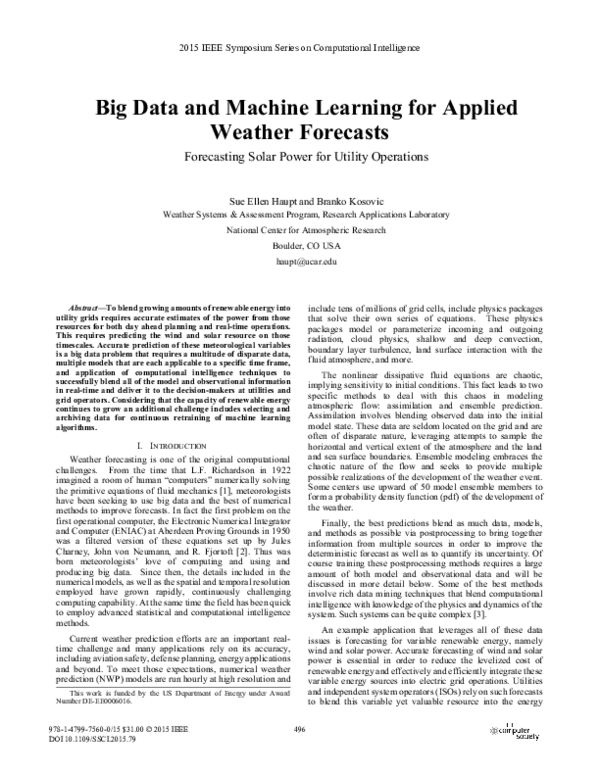 Pdf Big Data And Machine Learning For Applied Weather Forecasts Forecasting Solar Power For