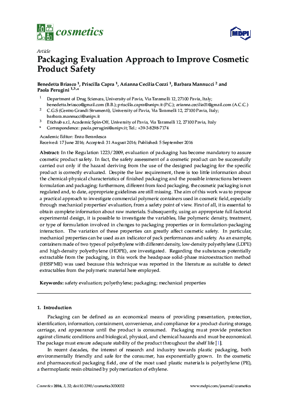 (PDF) Packaging Evaluation Approach to Improve Cosmetic Product Safety
