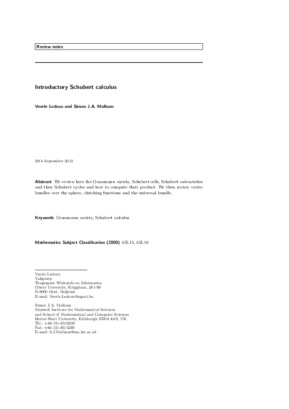 (PDF) Schubert calculus