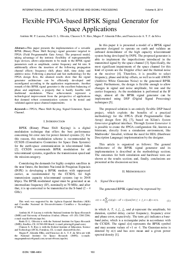 Pdf Flexible Fpga Based Bpsk Signal Generator For Space Applications