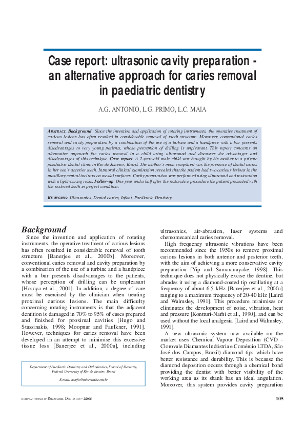 (PDF) Case report: ultrasonic cavity preparation -- an alternative ...