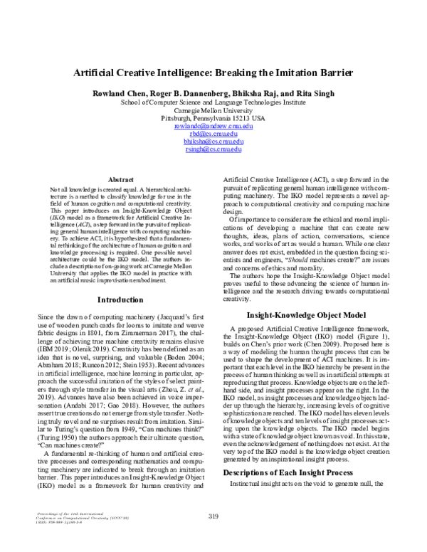 (PDF) Artificial Creative Intelligence: Breaking the Imitation Barrier ...