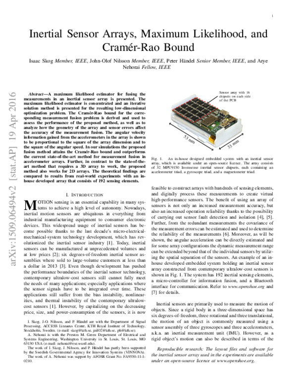 (PDF) Inertial Sensor Arrays, Maximum Likelihood, and Cramer-Rao Bound