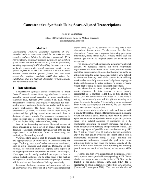 (PDF) Concatenative Synthesis Using Score-Aligned Transcriptions