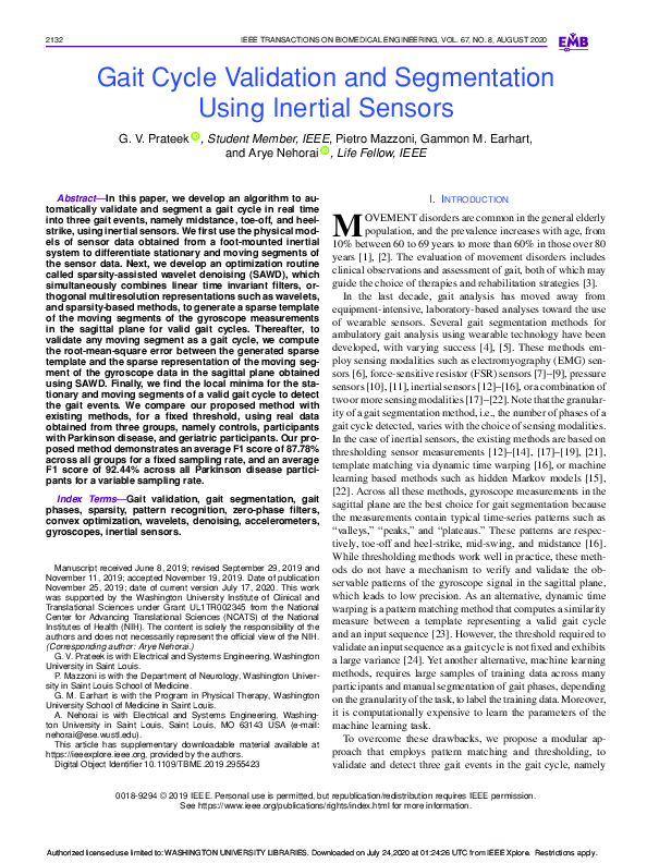Pdf Gait Cycle Validation And Segmentation Using Inertial Sensors
