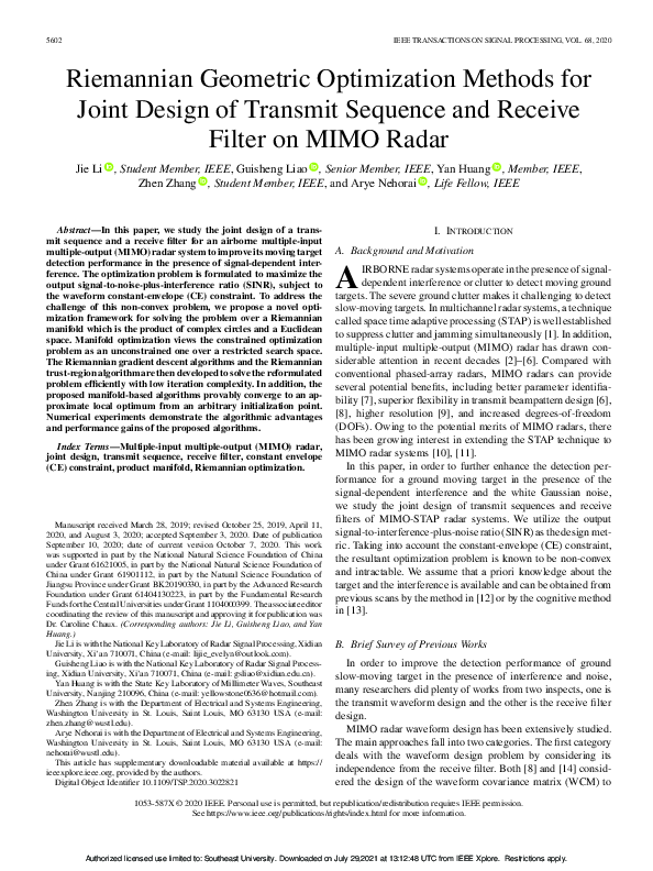 Pdf Riemannian Geometric Optimization Methods For Joint Design Of Transmit Sequence And