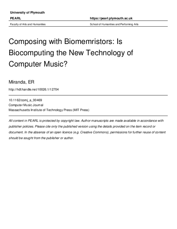 (PDF) Composing with Biomemristors: Is Biocomputing the New Technology ...