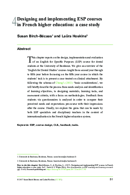 (PDF) Designing and implementing ESP courses in French higher education: a case study