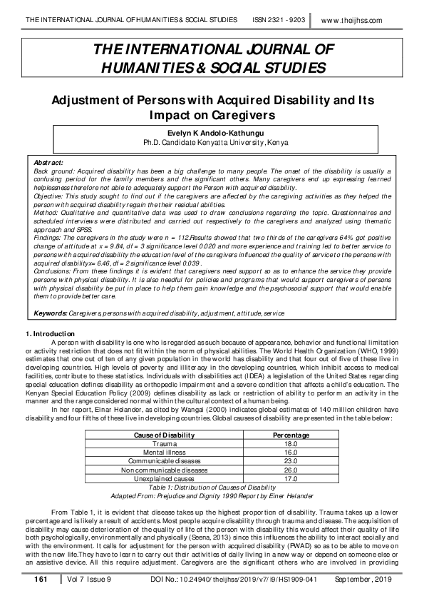 (PDF) Adjustment of Persons with Acquired Disability and Its Impact on ...