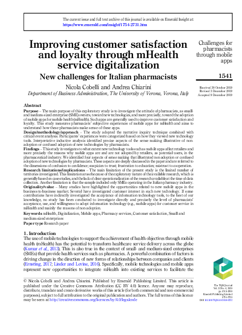(PDF) Improving customer satisfaction and loyalty through mHealth service digitalization
