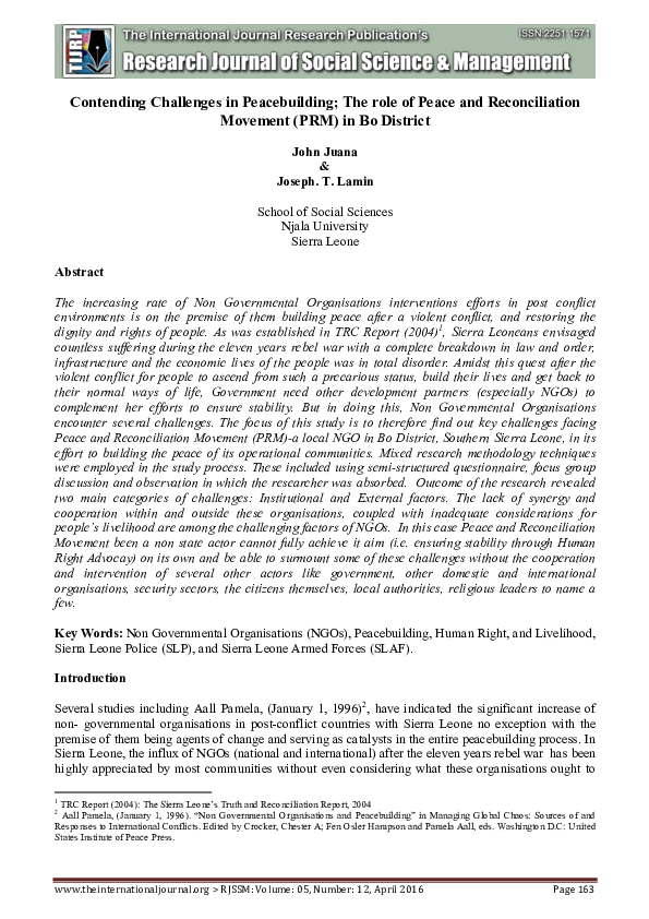 (PDF) Contending Challenges in Peace-building: the Role of Peace and ...