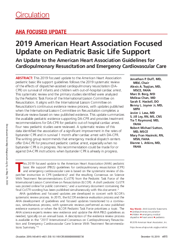 (PDF) 2019 American Heart Association Focused Update on Pediatric Basic ...