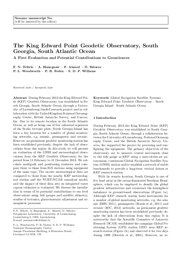 (PDF) The King Edward Point Geodetic Observatory, South Georgia, South ...
