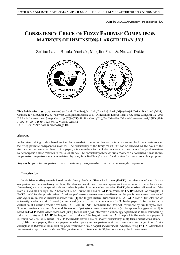 (PDF) Consistency Check of Fuzzy Pairwise Comparison Matrices of Dimensions Larger Than 3x3