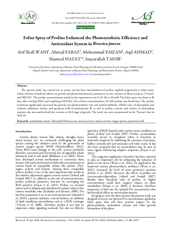 (PDF) Foliar Spray of Proline Enhanced the Photosynthetic Efficiency ...
