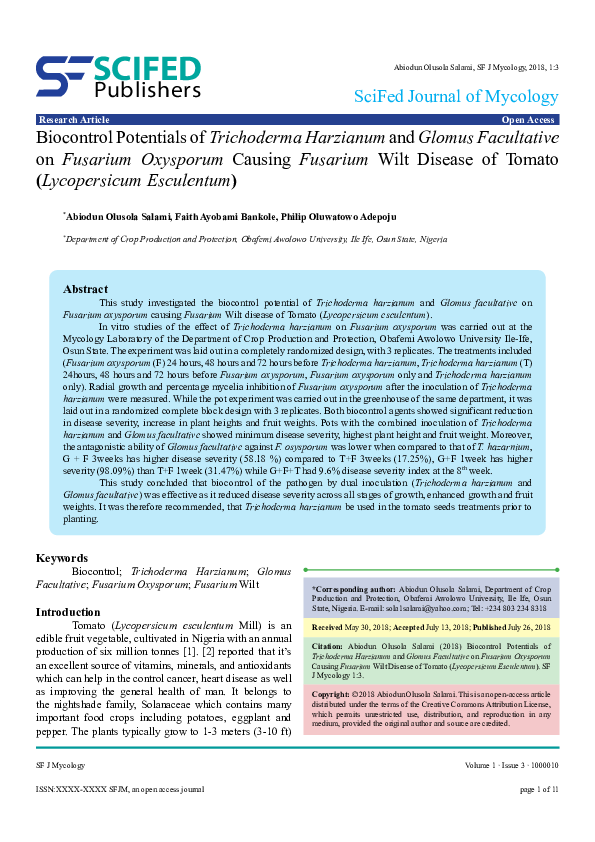 (PDF) Biocontrol Potentials of Trichoderma harzianum and Glomus facultative on Fusarium ...