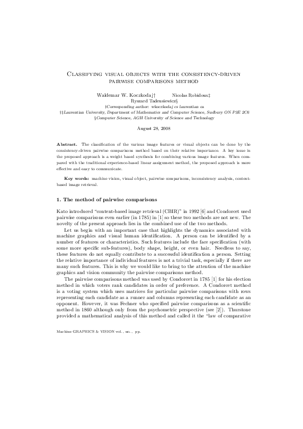 (PDF) Classifying visual objects with the consistency-driven pairwise comparisons method