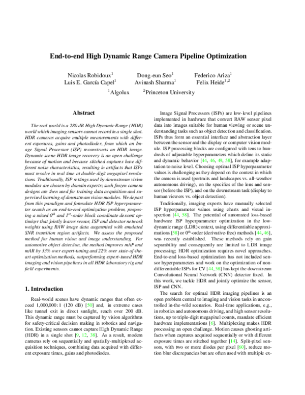 Pdf End To End High Dynamic Range Camera Pipeline Optimization