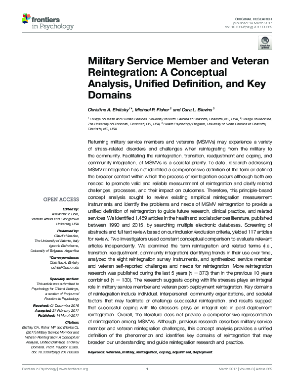 (PDF) Military Service Member and Veteran Reintegration: A Conceptual ...