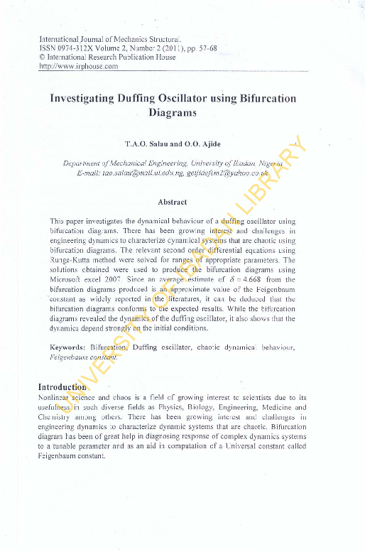 (PDF) Investigating Duffing Oscillator using Bifurcation Diagrams