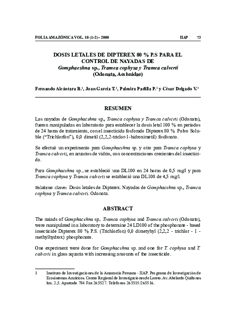 (PDF) Dosis letales de DIPTEREX 80% PS para el control de nayadas de ...