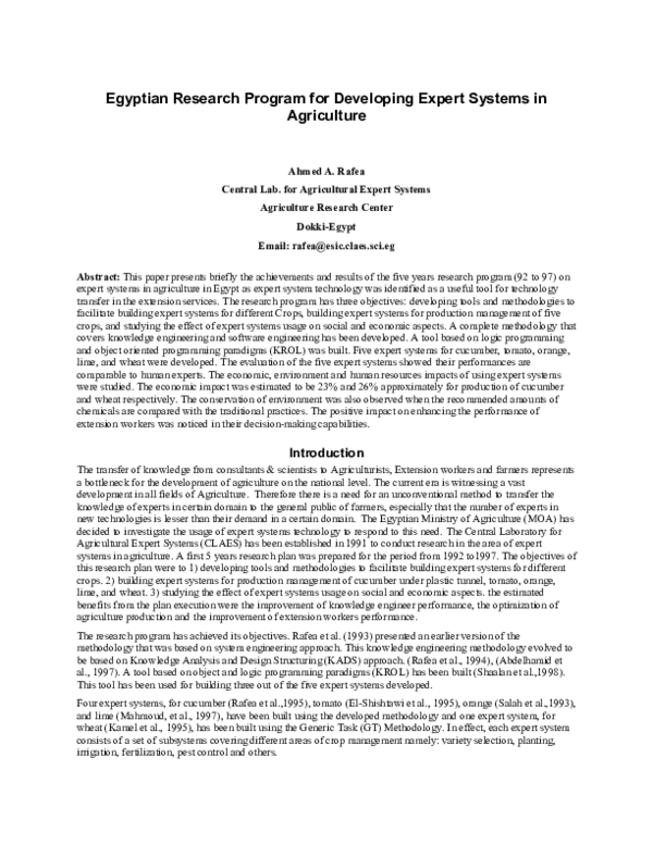 (PDF) Egyptian Research Program for Developing Expert Systems in ...