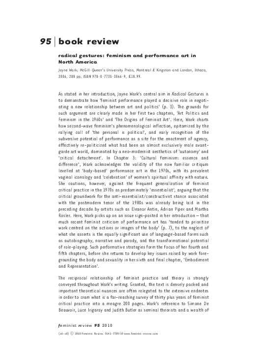 (PDF) Radical Gestures: Feminism and Performance Art in North America