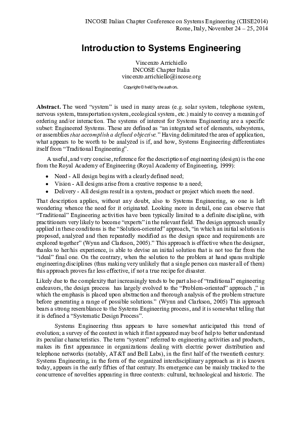 (PDF) Introduction to Systems Engineering