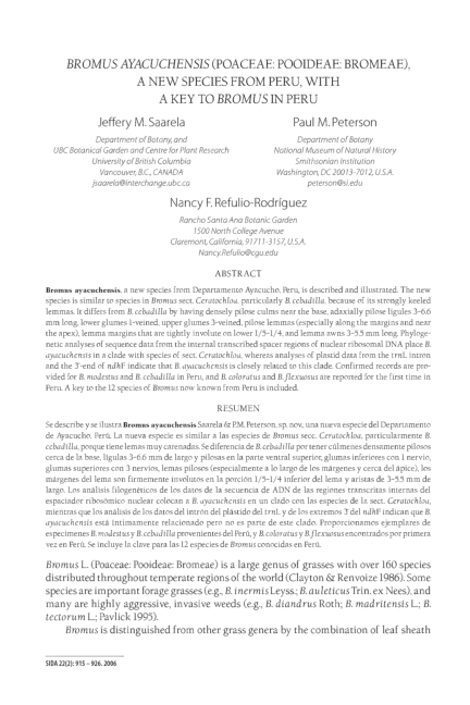 (PDF) Bromus ayacuchensis (Poaceae: Pooideae: Bromeae), a new species ...