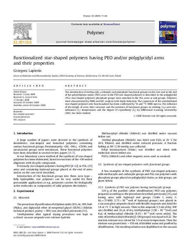 (PDF) Functionalized star-shaped polymers having PEO and/or ...